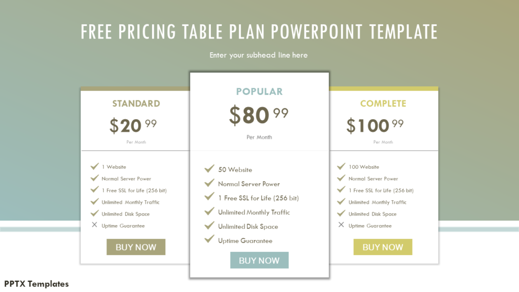 Download Simple Pricing Table Plan Brain Powerpoint Infographic Template