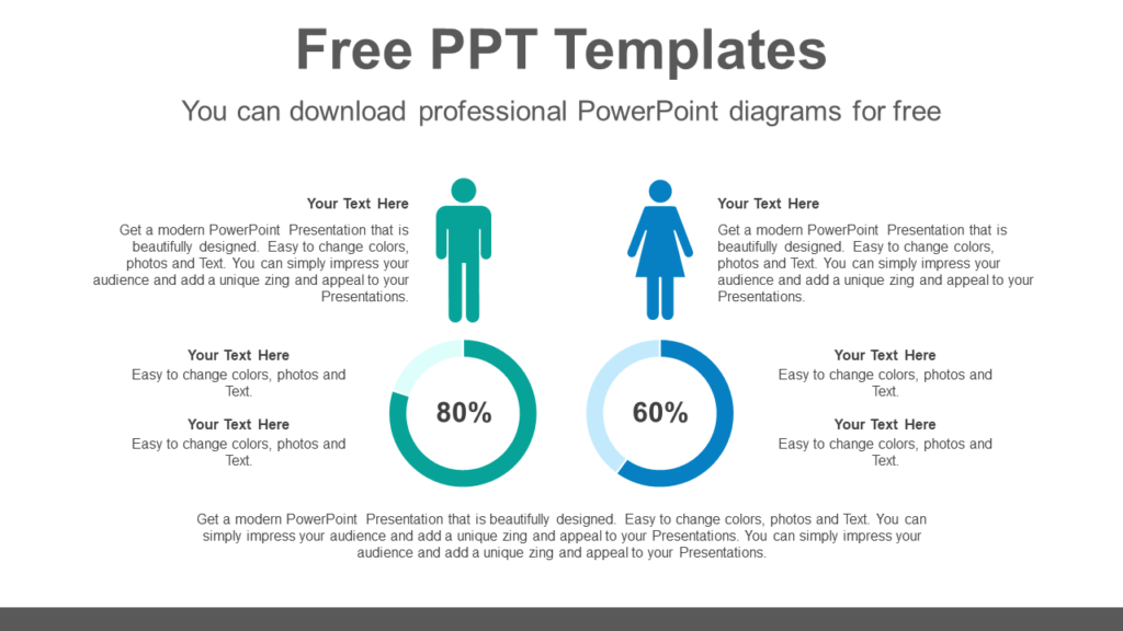 Download Comparative donut chart Brain Powerpoint Infographic Template