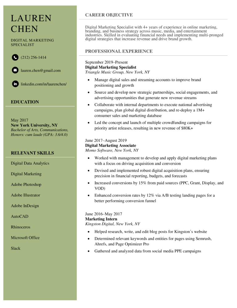 Clean Modern Resume Green Download Free Fresher Resume