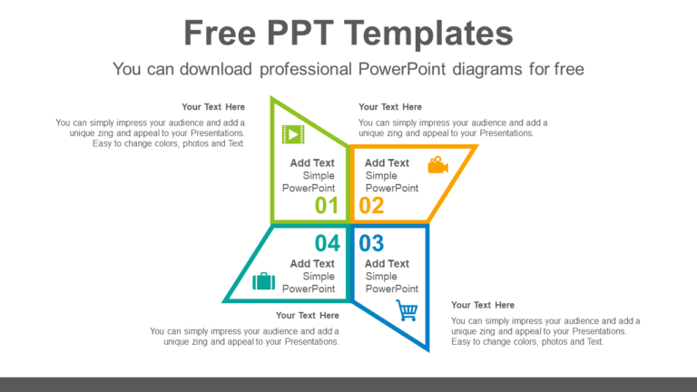 Download Four Pinwheel Wing Brain Powerpoint Infographic Template