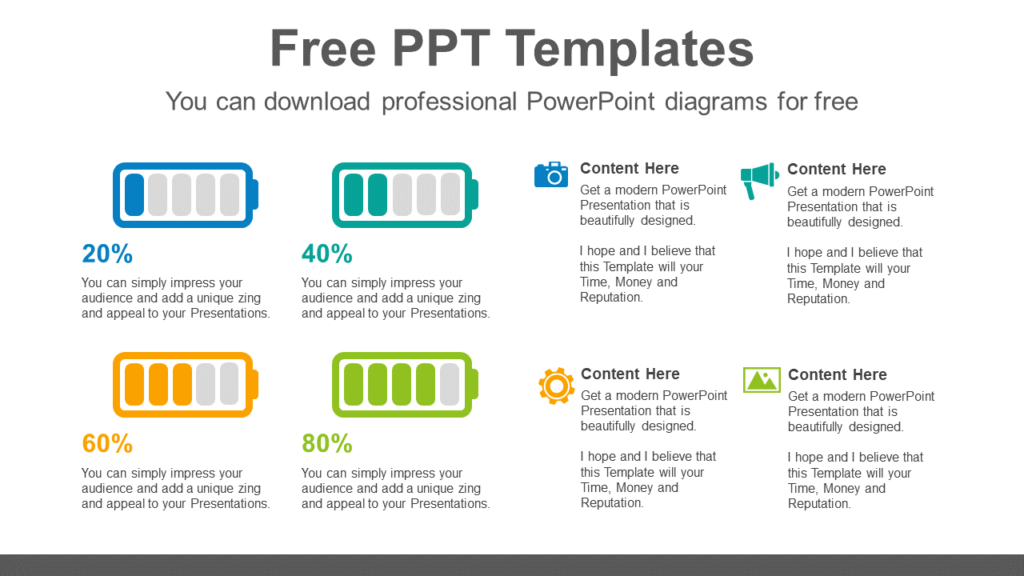 Download Four battery graphs Brain Powerpoint Infographic Template