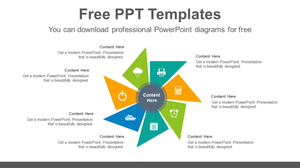 Download Seven wing pinwheel Brain Powerpoint Infographic Template