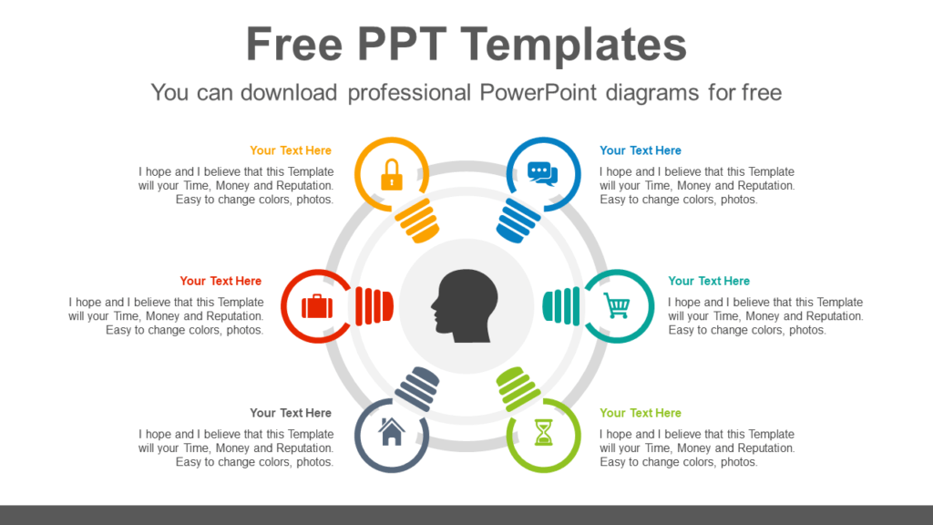 Download Six radial bulbs Brain Powerpoint Infographic Template