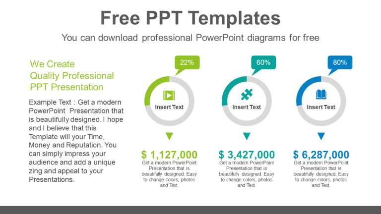 Download Three Doughnut Charts Brain Powerpoint Infographic Template