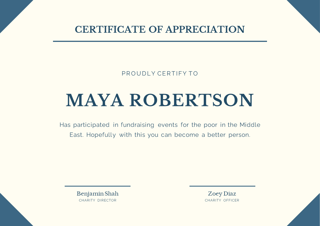Download Editable Certificate Of Appreciation For Donation Template